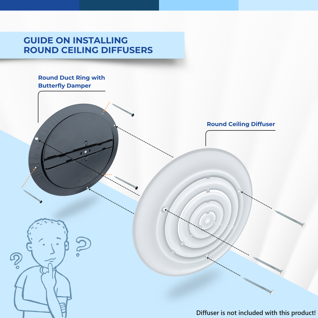 Handua 12" [Neck Size] Steel Butterfly Damper for Round Ceiling Air Su ...